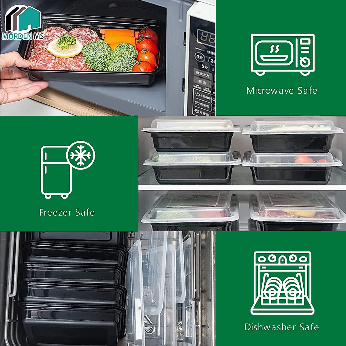 MORDEN MS Meal Prep Container With Lids, 50 PACK Reusable Food Storage Container Plastic Bento Lunch Boxes Travel To-Go Food Containers, Single Compartment Portion Control,33oz