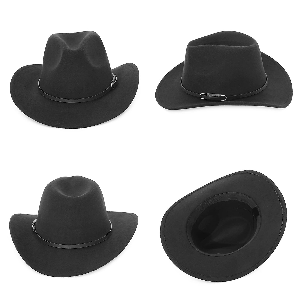 GEMVIE Cowboy Hat for Men Women Classic Roll Up Brim Fedora Cowgirl Hat Western Cowboy Hat with Belt Black