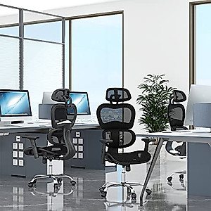 SMUG Ergonomic Office High Back Computer, Mesh Home Desk Lumbar Support, Tilt and Lock, Comfy Rolling Executive Swivel Task Chair with 3D Adjustable Headrest and Armrests, Black