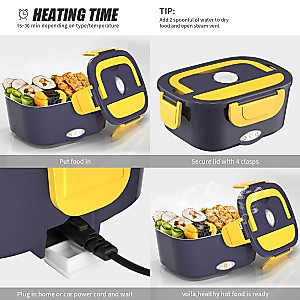 Electric Lunch Box [Upgraded],60W High-power Food Heater,12V 24V 110V 3 in1 Portable microwave for Car/Truck/Home–Leak proof,Removable 304 Stainless Steel Container fork & spoon and Carry Bag………