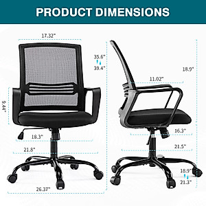 AFO Ergonomic Home Office Desk Chair with Comfortable Lumbar Support, Mid Back, Padded Seat and Armrest, Rocking Mode 360 Degree Swivel Rolling, Breathable Mesh, Adjustable Height, Black