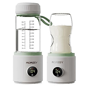 Momssy Portable Bottle Warmer, Baby Milk Warmer for Breastmilk Formula, Travel Bottle Warmer, Smart 4 Temperature Setting with USB Rechargeable Cordless, Auto Shut-Off, Multifunctional Bottle Warmer