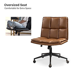 HULALA HOME Modern Faux Leather Home Office Chair with Tilt Lock & Metal Base, Armless Criss Cross Legged Desk Chair with Wheels & Padded Cushion, 360° Swivel Wide Seat Computer Task Chair, Camel