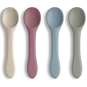 Vicloon Silicone Baby Feeding Spoons, 4 PCS Baby Spoons, First Stage Feeding Spoons for Infants, Silicone Baby Spoons Ultra-Durable & Chewproof, Silicone Feeding Spoons Dishwasher Safe,Baby Utensils