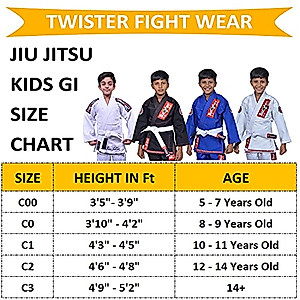 Twister Kids Jiu Jitsu Gi Ultra Light Fabric Youth BJJ Gi with free White Belt Included (White/Red, C1)