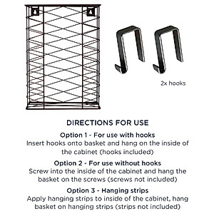 Gourmet Basics by Mikasa Garbage Bag Holder Garbage Bag Holder Basket with Removable Hooks, One size, Antique Black,5255362