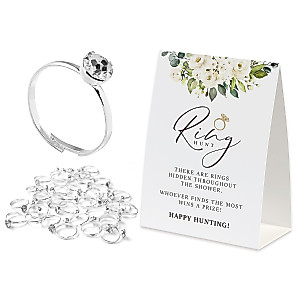 Bridal Shower Game with Rings Fun Ring Hunt Game 30 Metal Rings and Game Stand Sign, Bridal Shower Game Wedding Winner Gift Prize Party-JZXB-002