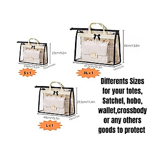About tidy love Dust Bags For Handbags, Clear Purse Storage Organizer for Closet - Dust Free, Waterproof & Protective Purse Dust Bag with Zipper & Handles - 3x Transparent Purse Holder + 3 Hooks (1)