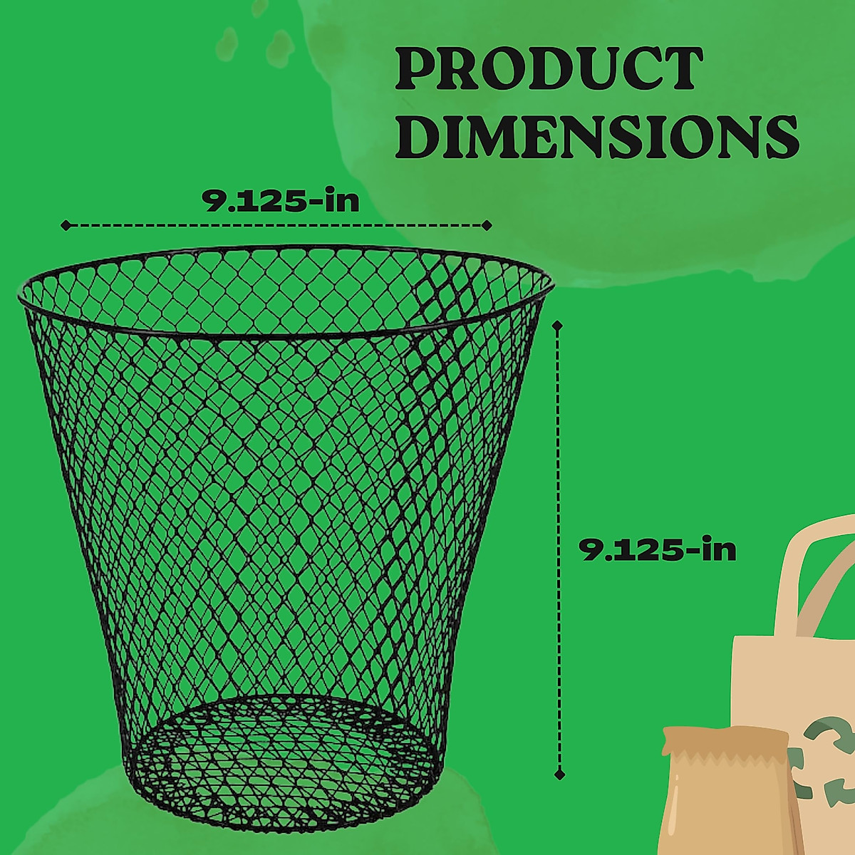 BOSS CLASS Wire Mesh Round Waste Basket, 9in (Black, Pack of 5) Lightweight Trash Can Open Top Wastebasket Recycling Bins Desk Office School Garbage Cans Home Essential & Custom Storage Carrier