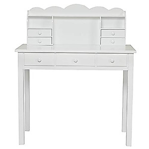 ADORNEVE Writing Desk with 7 Drawers, Home Office Desk with Hutch,Student Desk Study Table, Small White Desk, Solid Pine Wood Legs