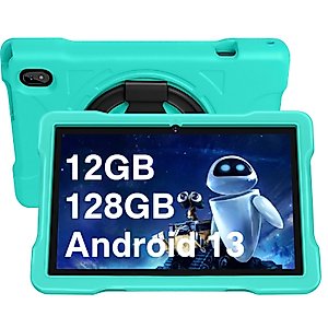 2024 Kids Tablet, 10 inch Android 13 Tablets for Kid Toddler 12GB+128GB 6000mAh Tablet with Shockproof Case, 5G WiFi, Kids Space Parental Control, 1280x800 HD Touchscreen, Bluetooth,Dual Camera -Green