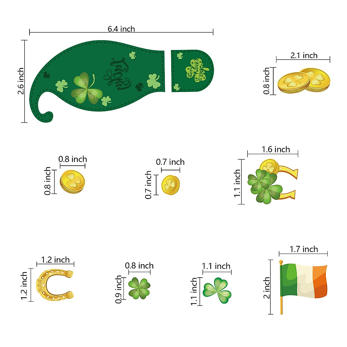 St. Patrick's Day Decorations Leprechaun Footprints Floor Decals Stickers, 10 Sheets 108 pcs Self-Adhesive Shamrock Gold Coin Stickers Party Supplies for Kids School Home Office.