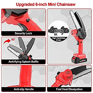 HAJACK Mini Chainsaw 6-Inch, Cordless Saw with 3 Chains, 2 Batteries & A Charger, Electric Battery Chainsaw, Hand Held Power Chain Saws for Tree Trimming & Wood Cutting, Small Rechargeable Chain Saw