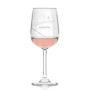 Well Told Engraved Nashville TN Map Stemmed Wine Glass - Etched City Map Wine Glass Gift for Wine Lovers (16 oz, Clear)