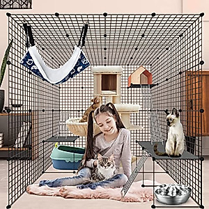 DIY Large Cat Cages Indoor,DIY Kennel Playpen.Detachable Metal Wire Large Cat Cage Exercise Place Ideal for 1-3 Cat,Comes with A Ladder Suitable for Ferret,Bunny and Chinchillas(55"x55"x55")