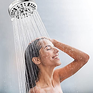 Shower Head, REHAVE Rainfall ShowerHead, 5.1 Inches High-Pressure with 63 Jets 8 Spray Modes - Replacement for Bathroom Shower Heads - Anti-Clogging Silicone Nozzles, Brass Angle-adjustable Ball Joint