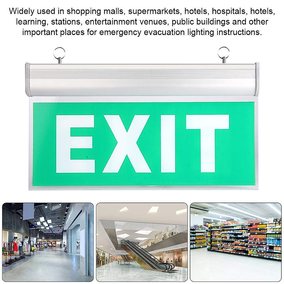 Emergency Exit Sign, Acrylic Double-sided Green Compact Combo Exit Sign Emergency Light 3W 12 LEDs Emergency Exit Lighting Sign Safety Evacuation Indicator Lamp for Malls, Hotels, Hospitals, etc