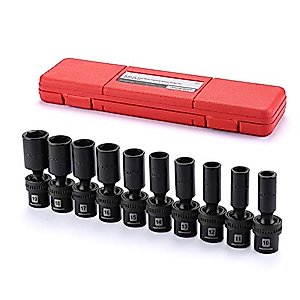 MIXPOWER 10-piece 3/8" Drive Deep Universal Impact Socket Set, 6 Point, Metric, 10-19 mm, Swivel Socket with Flexible Wobble, CR-MO Impact Grade…