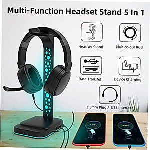 SOLUSTRE Headset Head Accessories Multipurpose LED Holder Gamer Mm Extender Light Table Earphone Desktop RGB Game for Black with USB Gaming Storage Stand Headphone Hub Desk