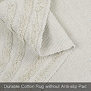 LEEVAN Boho Bathroom [Rug]s 2'x3' Handmade Washable Beige Bath Mat with Tassels Bohemian [Kitchen] Runner Farmhouse Cotton Entryway [Rug] for Bedroom/Laundry Room Accent Woven Throw [Rug]