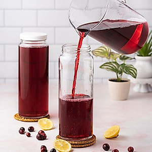 All About Juicing Glass Bottles Set - 32 oz Jars, 4 Pack Wide Mouth with Lids for Juice, Smoothies, Water, Milks, Beverage Storage - Large Jug, Clear, Durable, Reusable, Dishwasher Safe, Leak Proof