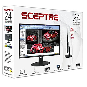 Sceptre 24" Professional Thin 75Hz 1080p LED Monitor 2x HDMI VGA Build-in Speakers, Machine Black (E248W-19203R Series)
