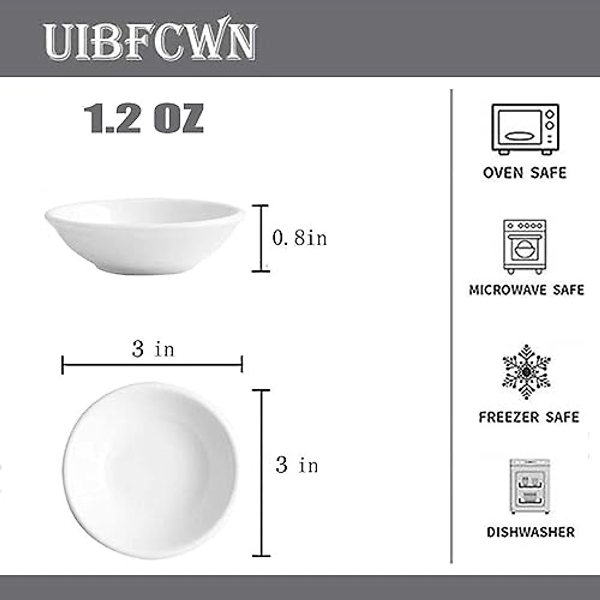 UIBFCWN 12 Pack Soy Sauce Dish 3inch Ceramic Dipping Bowls Bulk, 1.2 Oz White Dipping Sauce Bowls/Dishes, Small Dipping Sauce Cups for Sushi Ketchup Olive Oil Appetizer