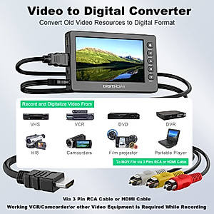 DIGITNOW Video to Digital Converter, VCR VHS to Digital Converter with 5" OLED Screen, Video Recorder Capture Device from DVD, RCA, Hi8, Camcorders, Gaming Systems, Support AV and HDMI
