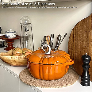 QQXX 4QT Pumpkin Cocotte,Pumpkin Cast Iron Dutch Oven,3.7l Pumpkin Pot Casserole with Lid and Handles,Non-Stick Stew Pot Soup Pot Halloween Cooking Pot for Soup Porridge Stew Gift