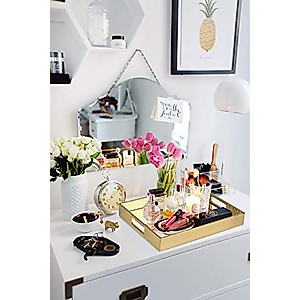 Vixdonos Decorative Mirror Tray Gold Serving Tray Bathrooom Vanity Tray for Makeup,Candle Holders,16.2'' X 12.2" X 2''