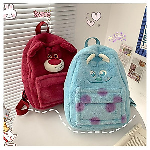 HOKMAH Kawaii Fuzzy Backpack Daypack, Cute Y2K Fluffy Animals Design Chic Cartoon Furry Daypack Bookbag Daily Use Shoulder Bag (blue)