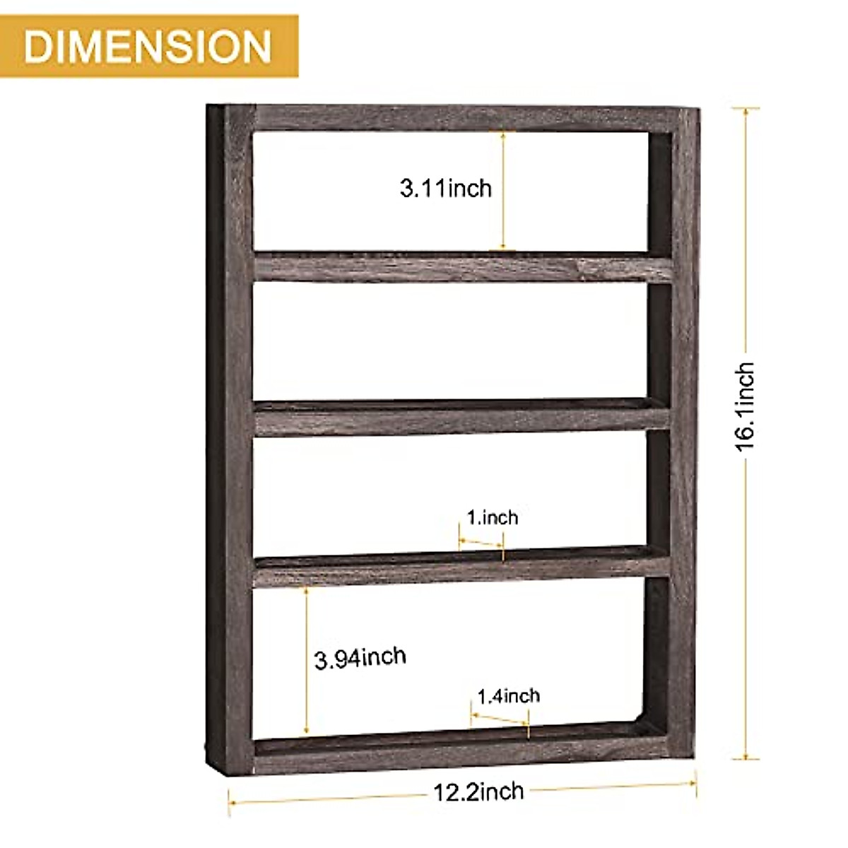 ETELI Essential Oil Storage Rack 4 Tier Wall Mounted Wooden Display Shelf Holder Nail Polish Organizer with Groove Inside for Bedroom Bathroom Powder Room, Rustic Brown