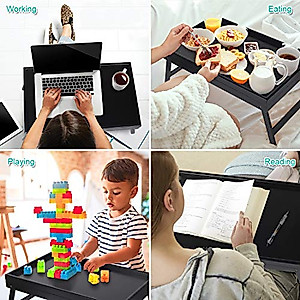 Bed Tray Table Breakfast Food Tray with Folding Legs Kitchen Serving Tray for Lap Desks Notebook Computer Bed Platters TV Snack Tray(Black)