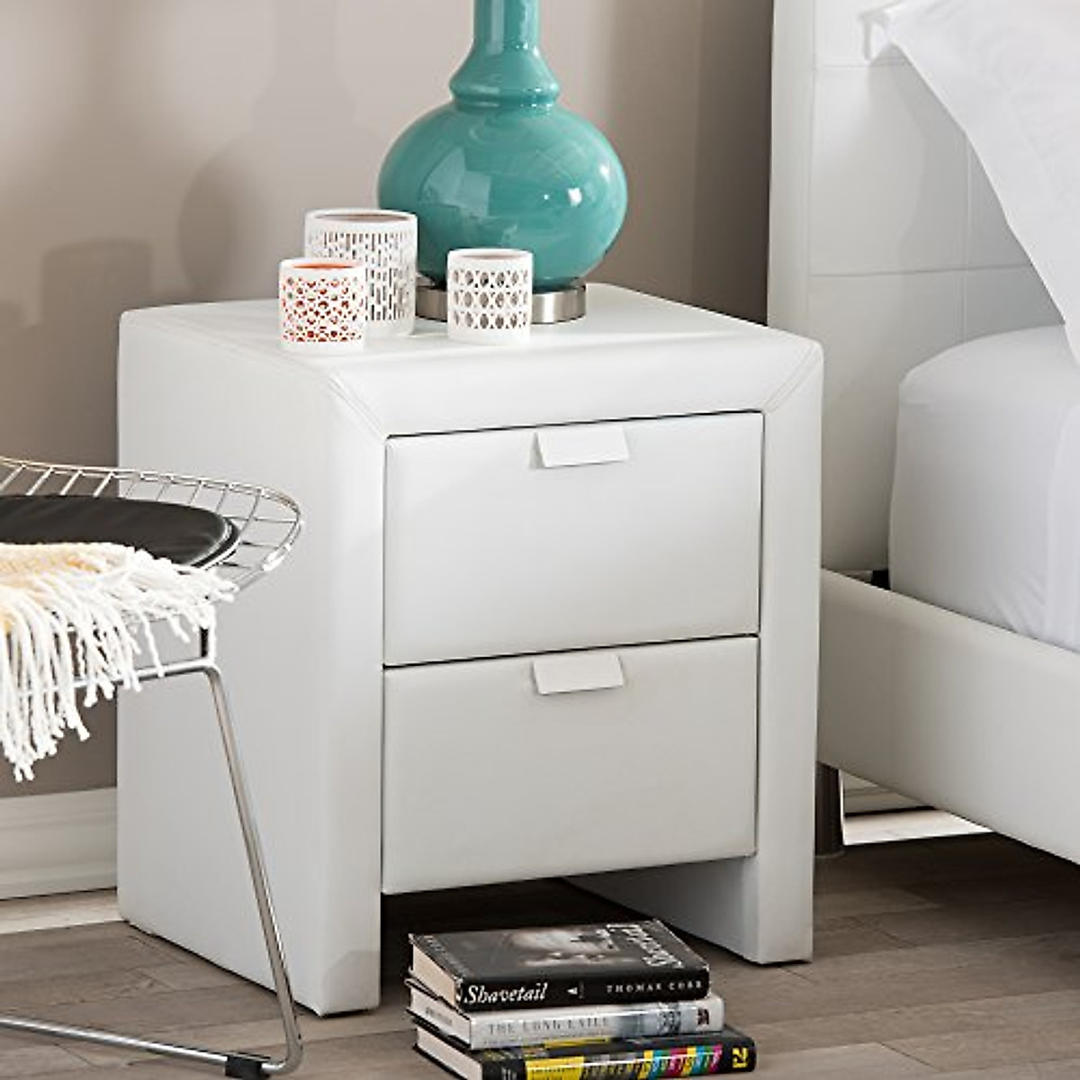 Baxton Studio Frey Upholstered Modern Nightstand, White