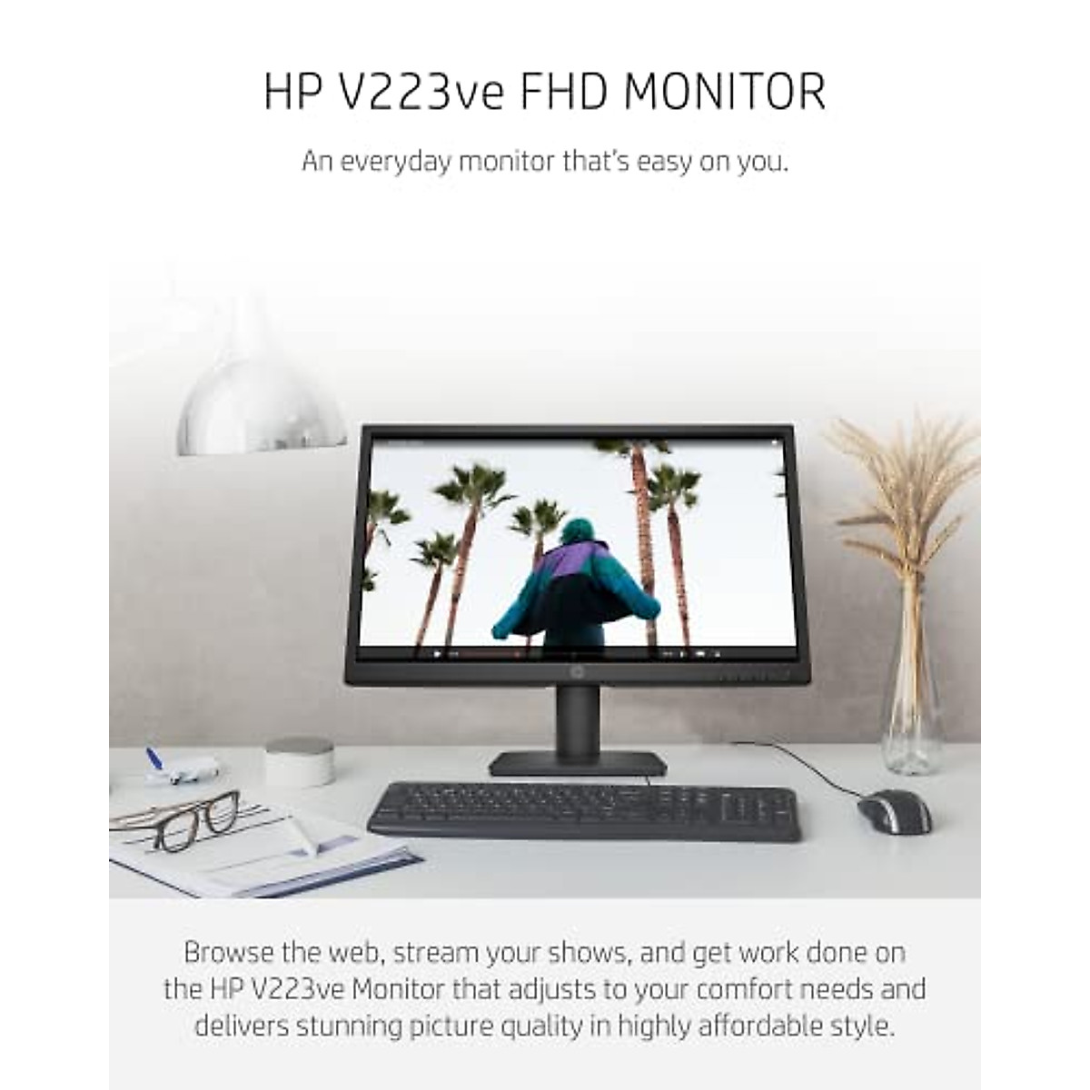 HP V223ve FHD Monitor, 1080p VA Display,75Hz Refresh Rate, 21.5-inch Computer Screen,TÜV certified Low Blue Light Mode, Ergonomic Tilt,3000:1 Contrast Ratio,HDMI & VGA Ports,VESA Mounting (2021),Black