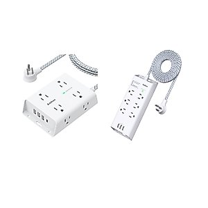Surge Protector Power Strip, 8 Widely Outlets with 4 USB Ports(1 USB C Outlet) and 6 Outlets with 3 USB Ports, Flat Plug Extension Cord, Wall Mount for Dorm Home Office, ETL Listed