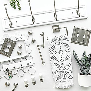 Franklin Brass Key Hook Rail Wall Hooks 4 Hooks, 9 Inches, White & Satin Nickel Finish, FBKEYT4-WSE-R