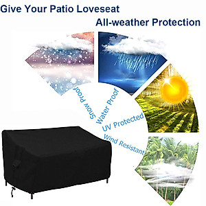 Patio Loveseat Cover - 420D Outdoor Sofa Cover Patio Couch Cover with Drawstring Hem + 4 Click-Close Straps, Waterproof Outdoor Loveseat Cover Outdoor Patio Furniture Covers (55" L x 38" D x 35" H)