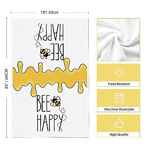 Artoid Mode Cute Bee Happy Bee Kind Summer Kitchen Towels, 18 x 26 Inch Holiday Spring Ultra Absorbent Drying Cloth Dish Towels for Cooking Baking Set of 4