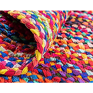 Unique Loom Braided Chindi Collection Area Rug - Layer (3' 3" Round, Multi/ Blue)