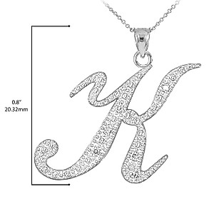 Claddagh Gold .925 Sterling Silver Cubic Zirconia Dangling Cursive Initial K Charm 4/5" Pendant