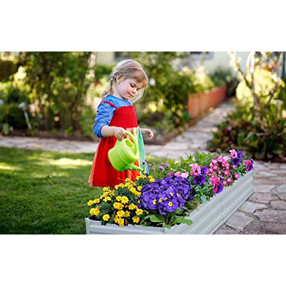 SONFILY Planter Raised Beds Raised Garden Bed for Gardening Garden Boxes Outdoor Metal Raised Garden Beds Galvanized Outdoor,8x2x1 Galvanized Grey