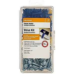 The Hillman Group 373515 Plastic Anchor Kit 10-12 Includes Screws and Drill, 1