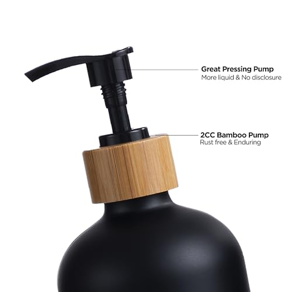 Vorey Bathroom Glass Soap Dispenser Set with Pump, Soap and Lotion Dispenser with Bamboo Tray for Farmhouse Decor (Black & White)