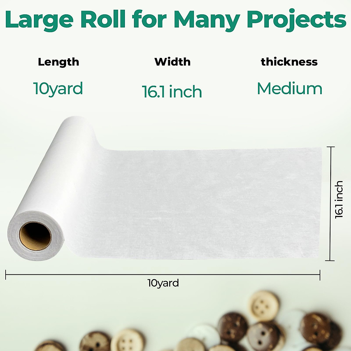 PLANTIONAL Woven Cotton Iron-On Fusible Interfacing, 16.1 inch X 10 Yards White Medium Weight 100% Cotton Single Sided Interfacing Fabric Iron on Interfacing for Fabric Sewing and DIY Crafts Supplies