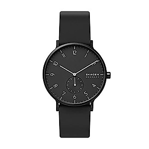 Skagen Men's Aaren Quartz Analog Stainless Steel and Silicone Watch, Color: Black (Model: SKW6544)