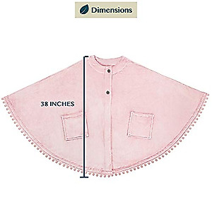 PAVILIA Angel Wrap Poncho Blanket for Women | Plush Warm Wearable Blanket Gift, Fleece Shawl Cape with Pom Pom Fringe and Pockets, Cozy Gifts for Women (Light Pink)