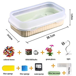 Maisseide Small Turtle Aquarium,Turtle Tank Starter Kit(Tank + Light + Filter),Simulate Natural Rain Environment,Turtle Habitat - Multi-Function Areas for Turtles, Crabs, Crayfish, Small Reptiles.