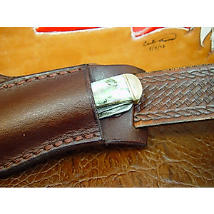 Custom Cross Draw Knife Sheath Trapper Style Folding Knife, 4 1/8" Leather Knife Holder, Dark Brown