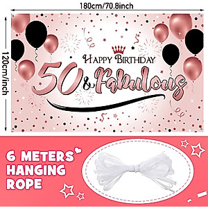 50th Birthday Backdrop Banner Black Rose Background Party Decoration for 50th Anniversary Photo Booth Background, 50th Birthday Party Supplies